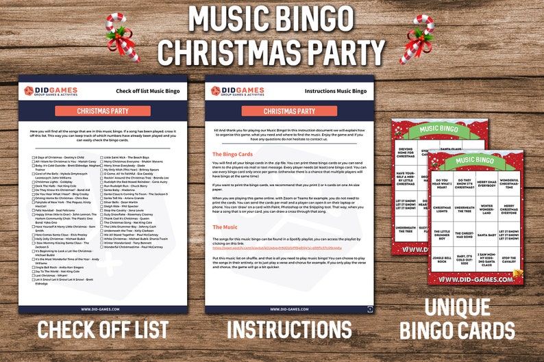 Music Bingo Cards - Christmas Party Theme - 25 Downloadable Cards ...