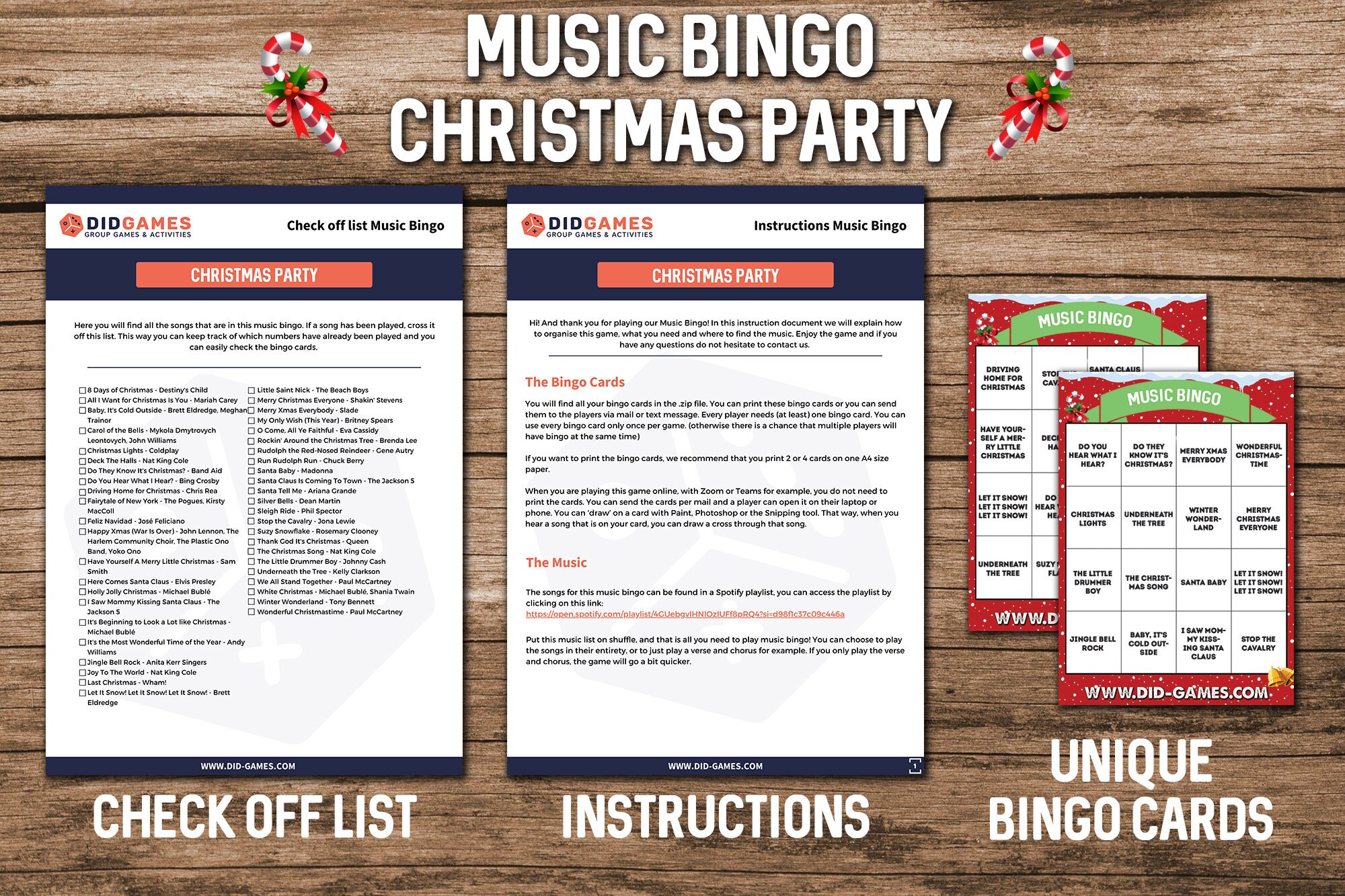 Music Bingo Cards - Christmas Party Theme - 25 Downloadable Cards ...