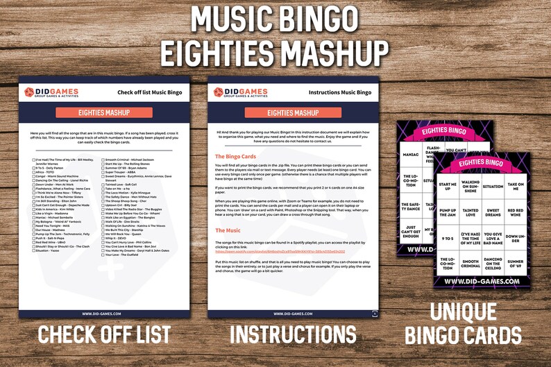 Music Bingo - 80's Mashup Theme - 25 Downloadable Cards - Etsy