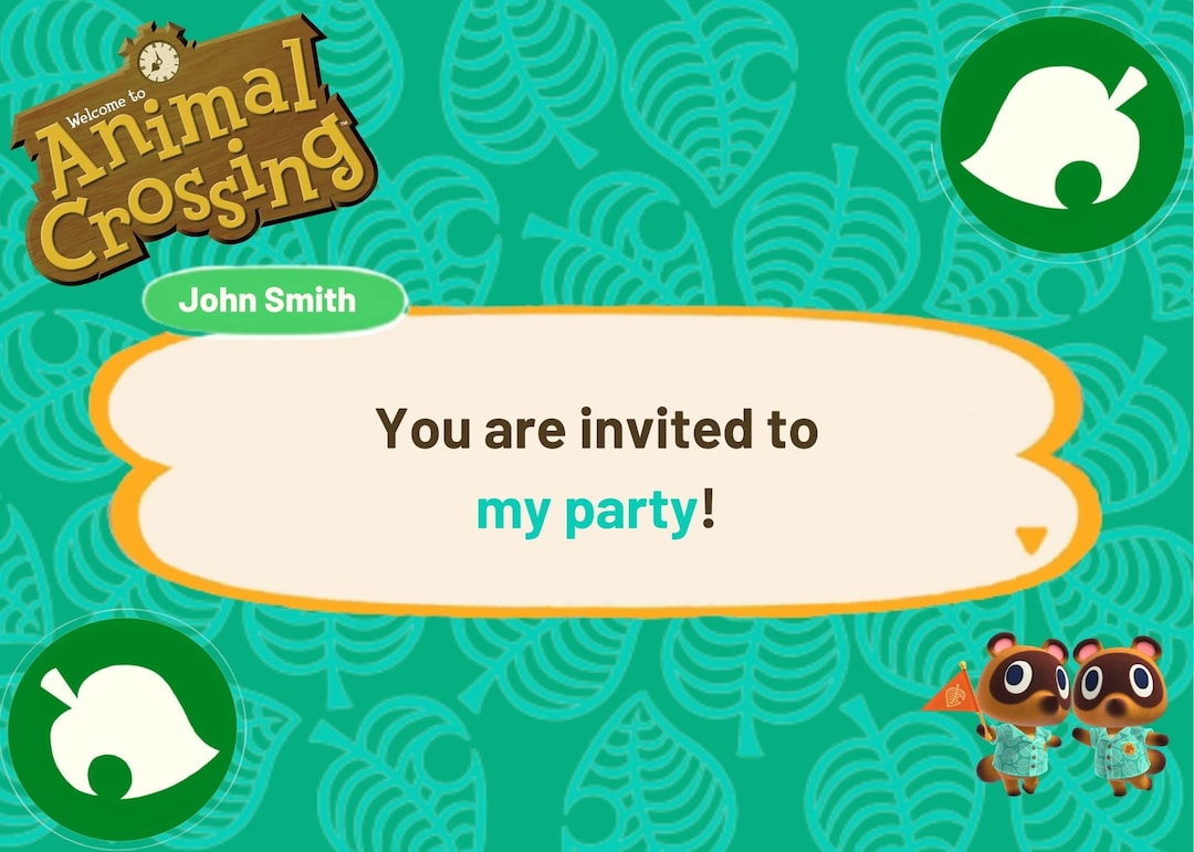 Animal Crossing: New Horizons Party Invitation *DIGITAL DOWNLOAD* - Etsy