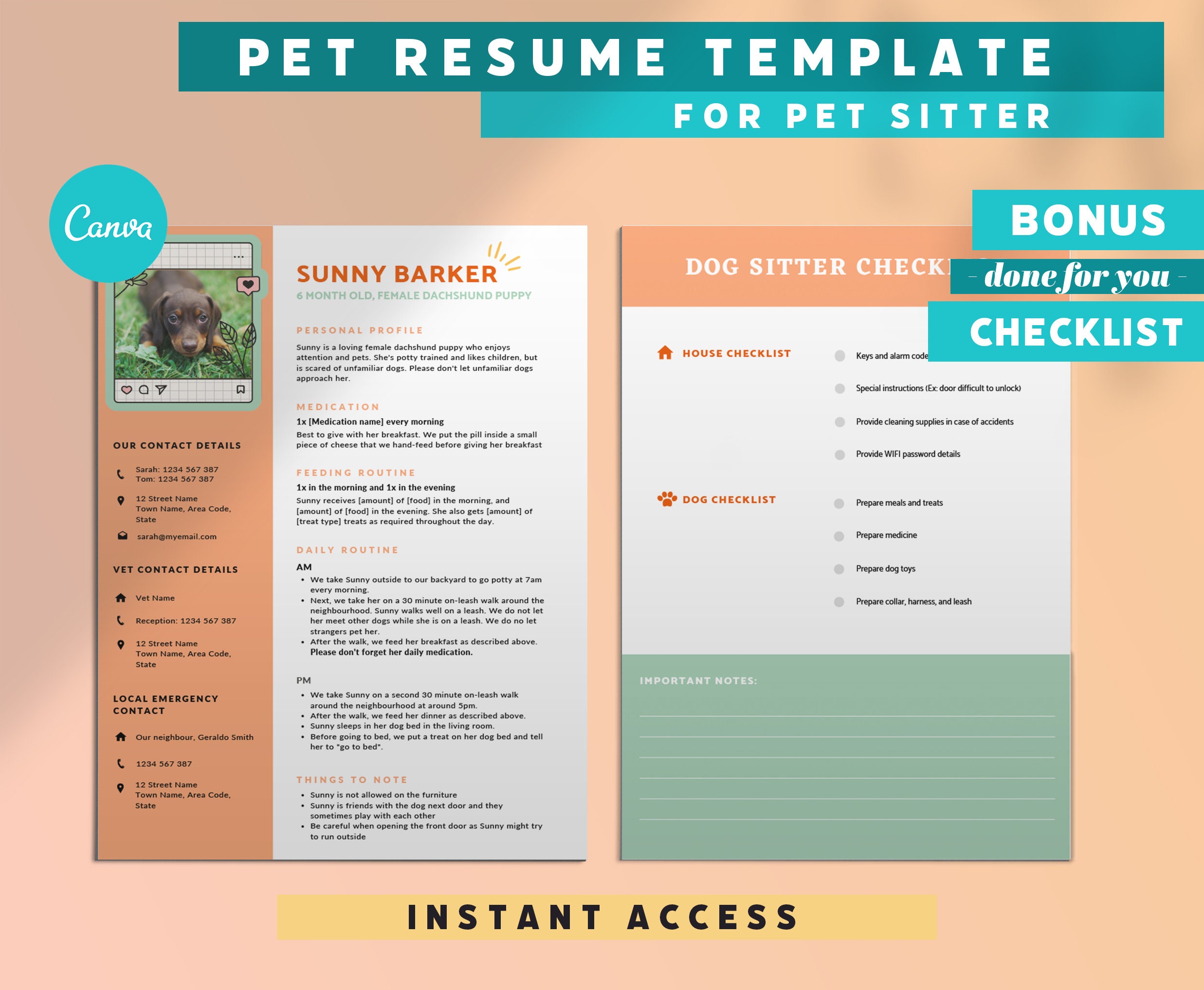 Dog Resume Template For Pet Sitter Canva Template Digital Download Pet