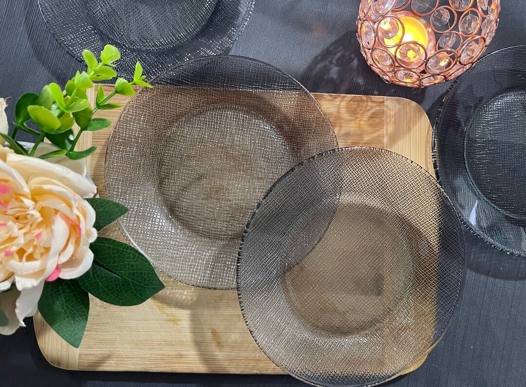Transparent Textured Plates Set of 4 Handmade Glass. - Etsy