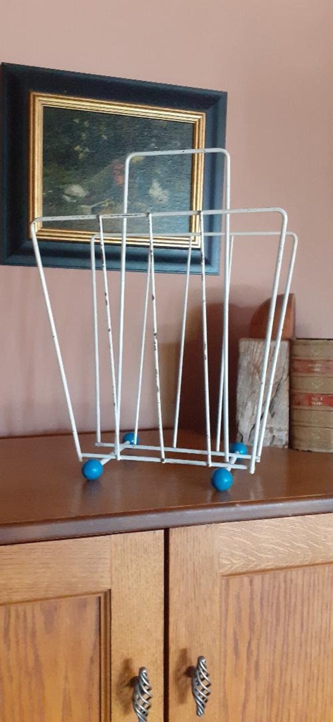 Vintage Mid Century Atomic Magazine Rack White Metal Basket Sputnik ...