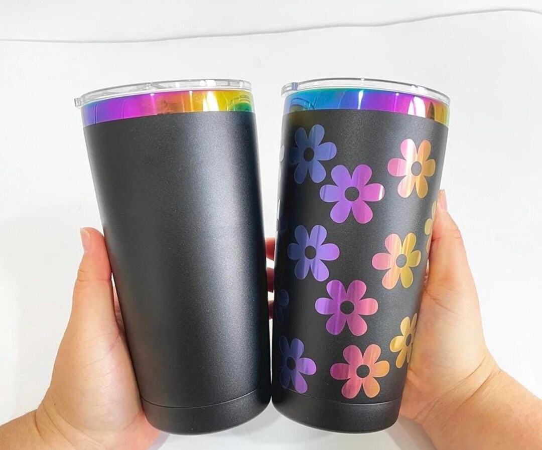 Blank 20oz Rainbow Plated Tumblers for Laser Engraving, Powder Coated Rainbow Underlay Cups ...