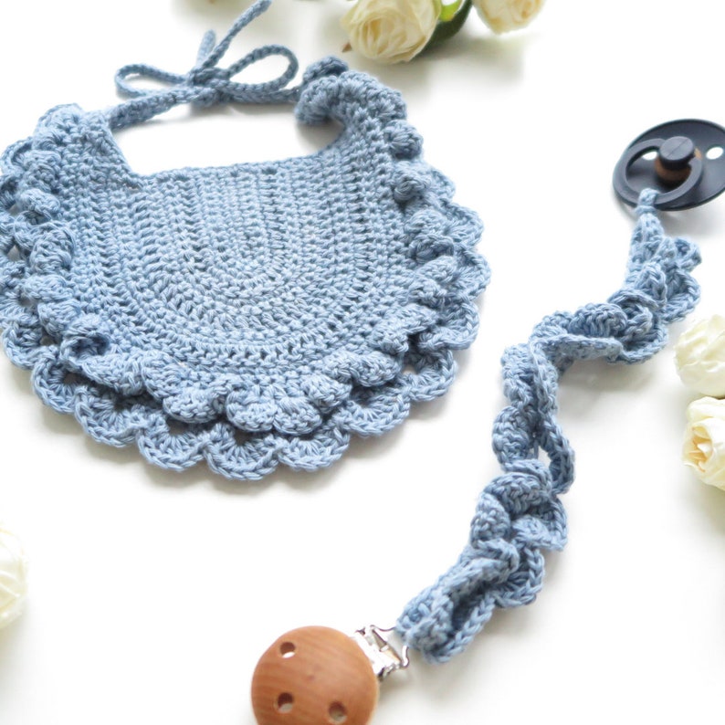 Crochet Baby SET FRILLY Bib and Pacifier Holder Crochet Pattern English ...