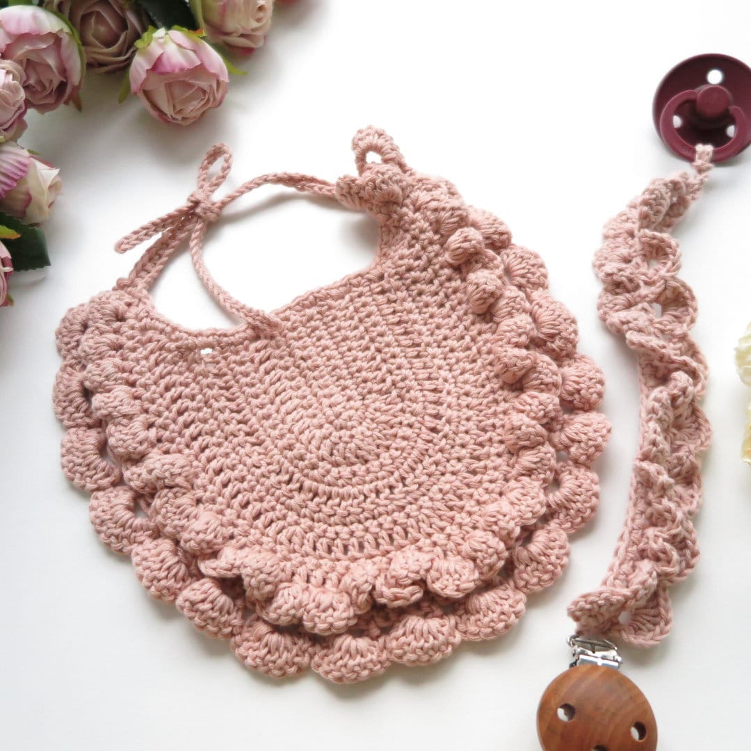 Crochet Baby SET FRILLY Bib and Pacifier Holder Crochet Pattern English ...