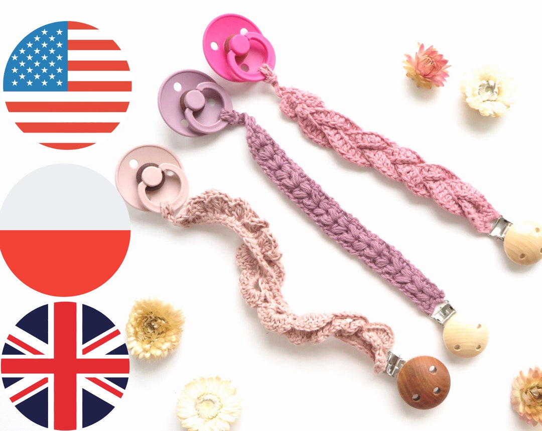 3 Different Crochet Patterns, Crochet Pacifier Holder, Frilly Pacifier ...