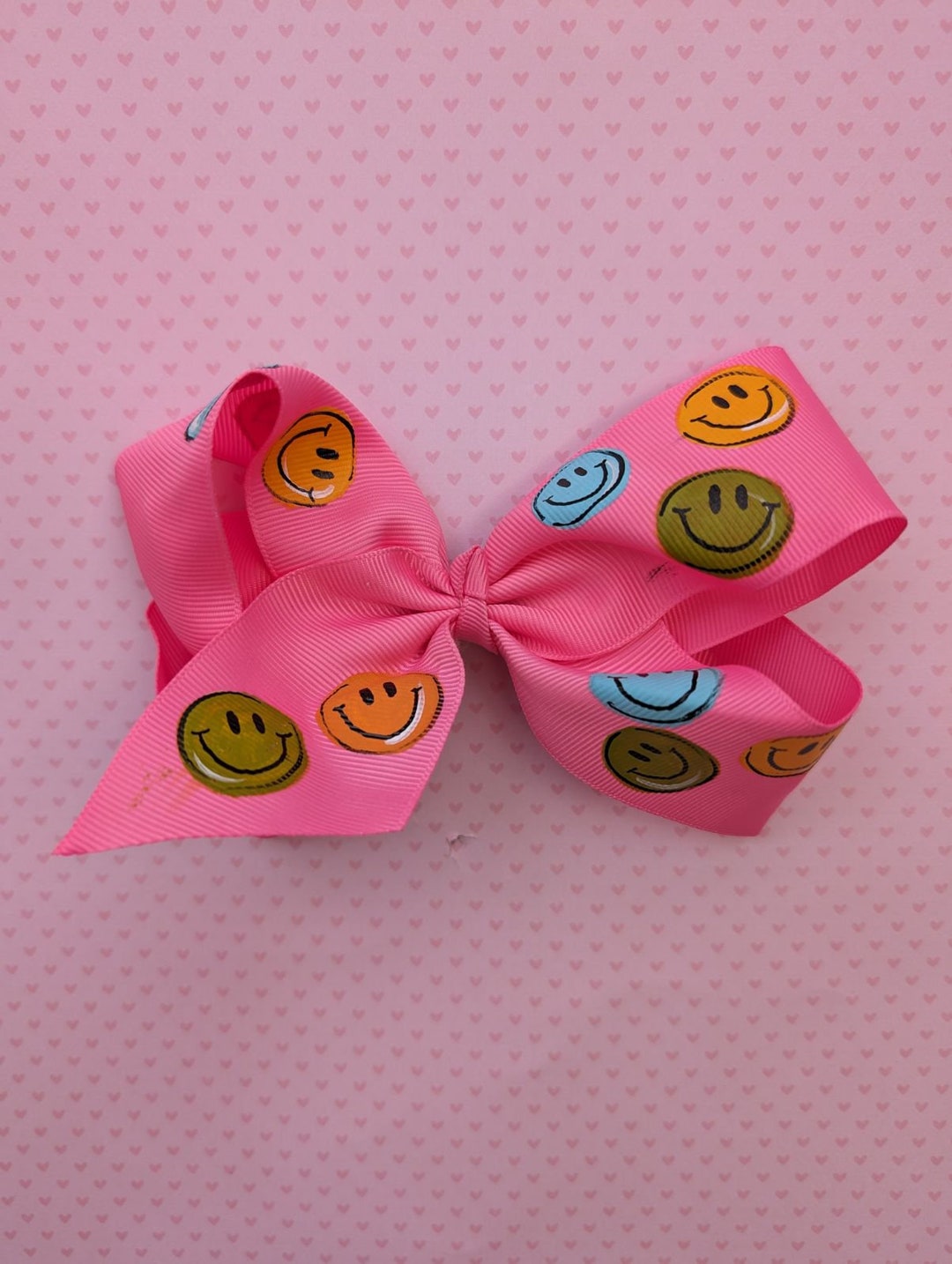 Hand Painted Girls Smiley Face Bow - Etsy
