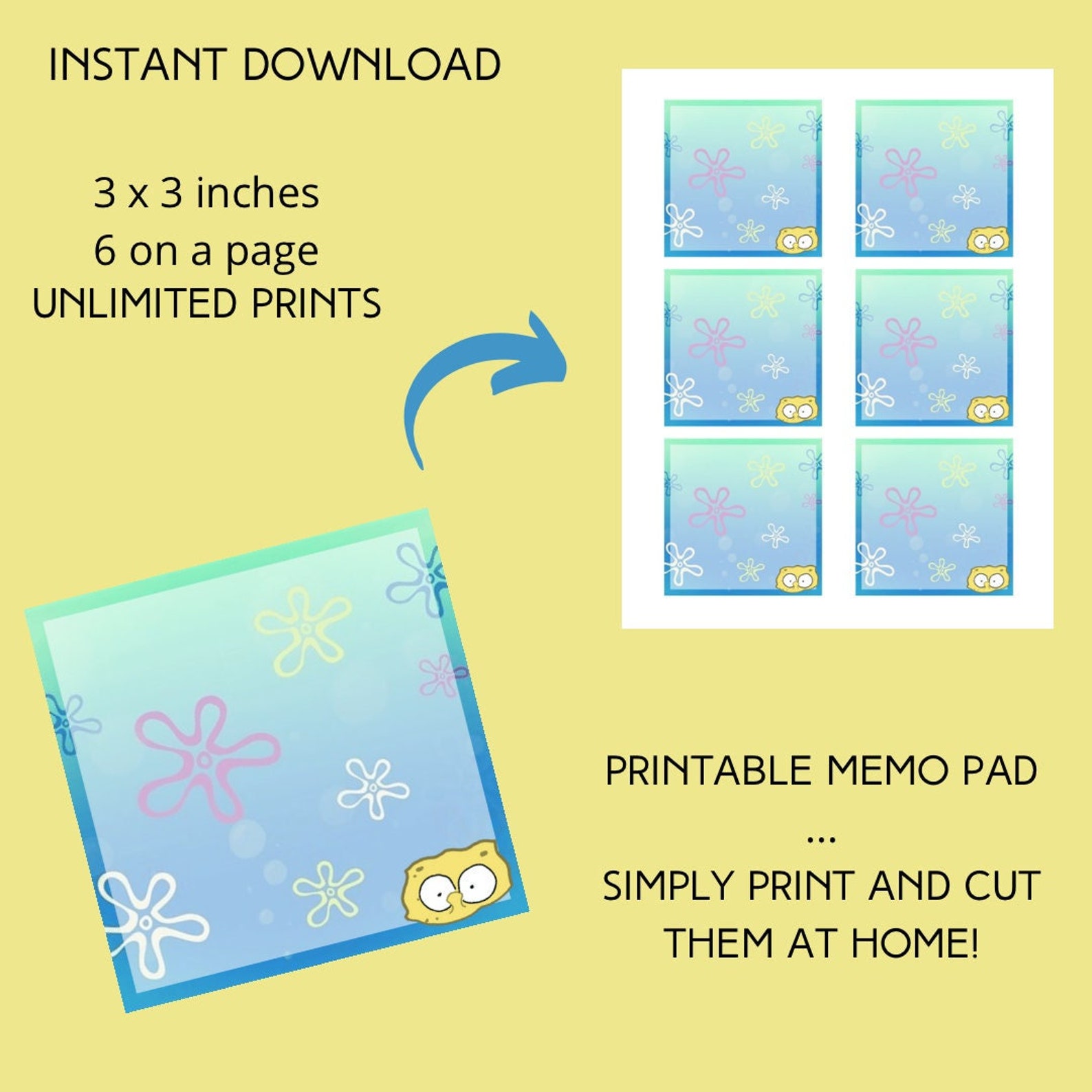 Printable Peeping Spongebob Sticky Notes Memo Notes Bikini - Etsy