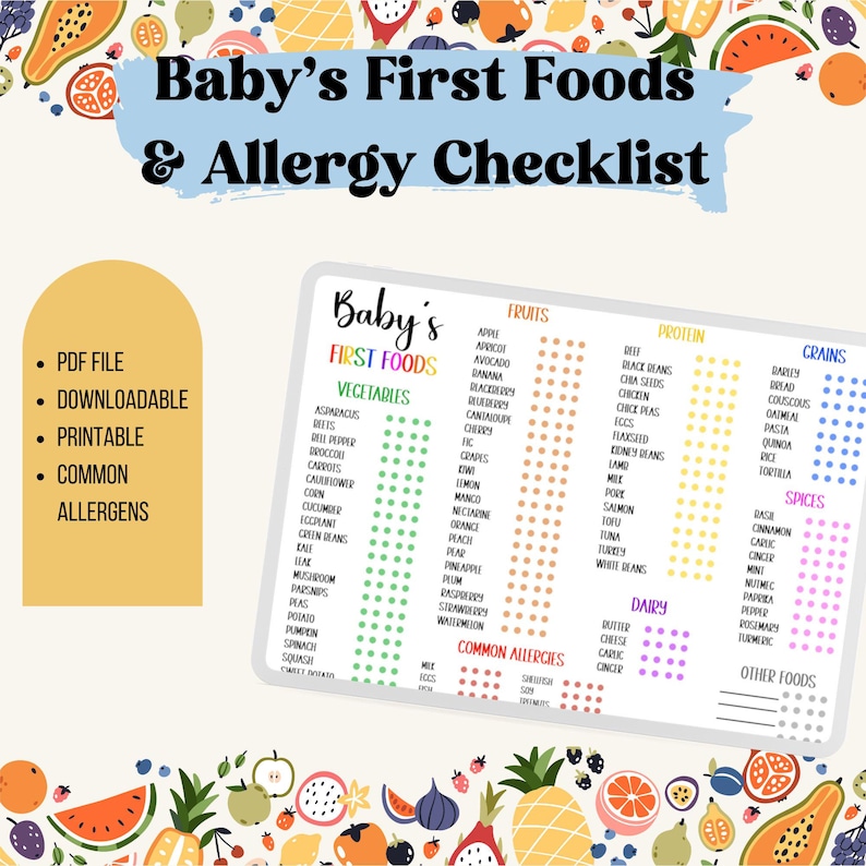 Baby’s First Foods Checklist | Baby’s Allergy Checklist | Nutrition ...