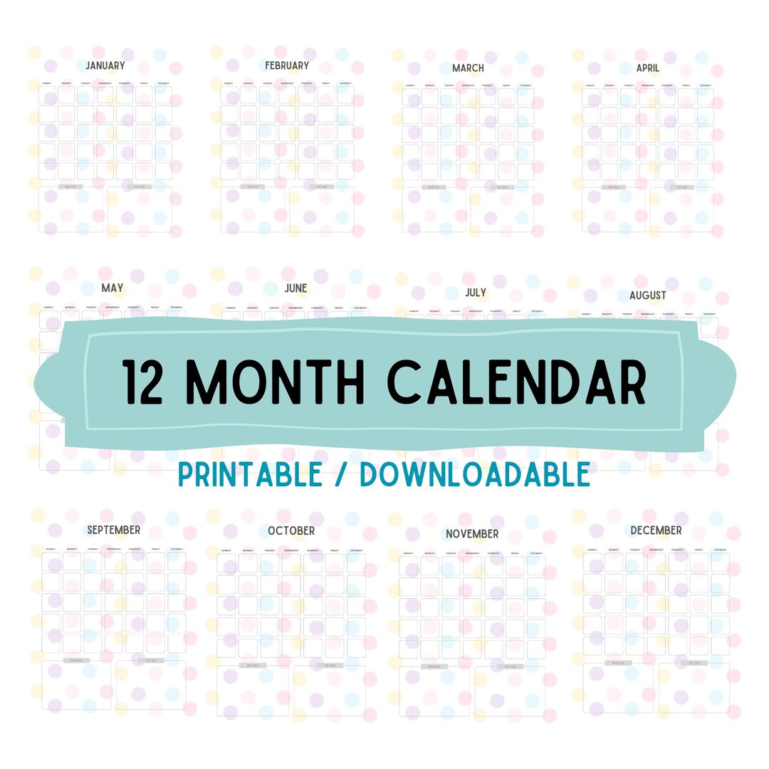 Polka Dot Printable Monthly Calendar | Digital Calendar | Colorful ...