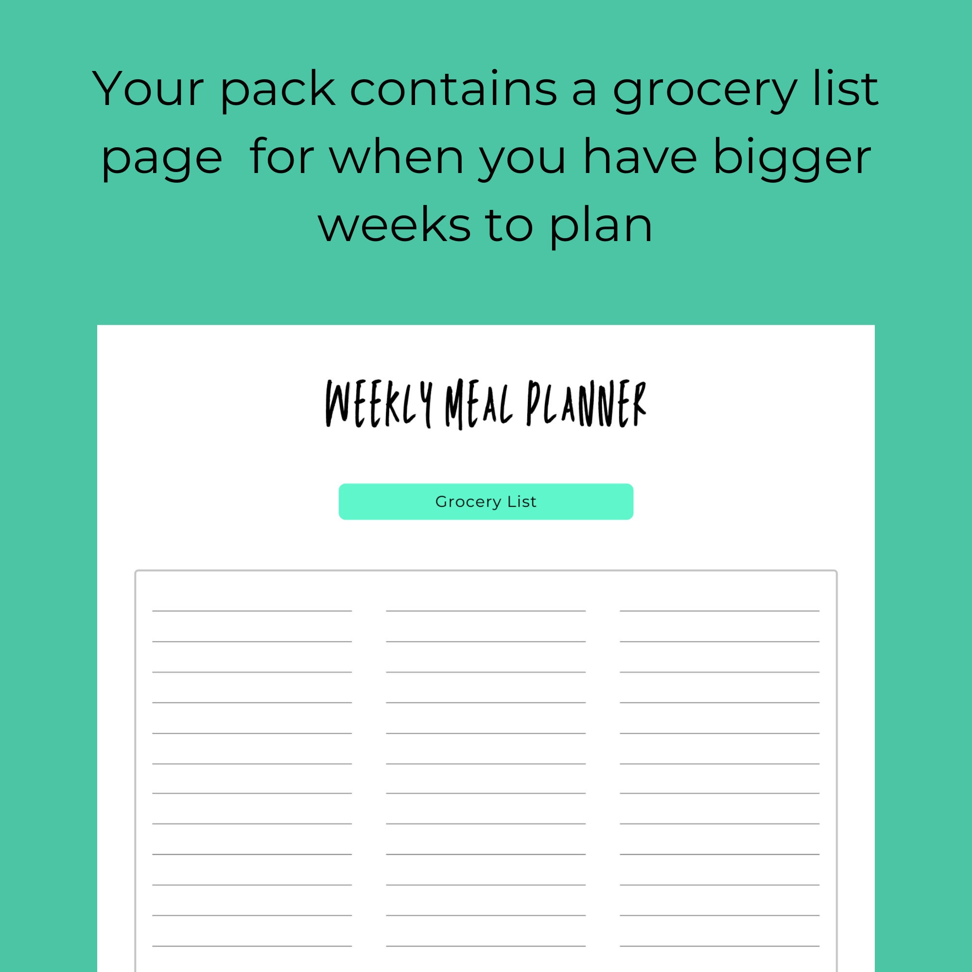 Weekly Meal Planner Printable With Grocery List Printable, Weekly Menu ...
