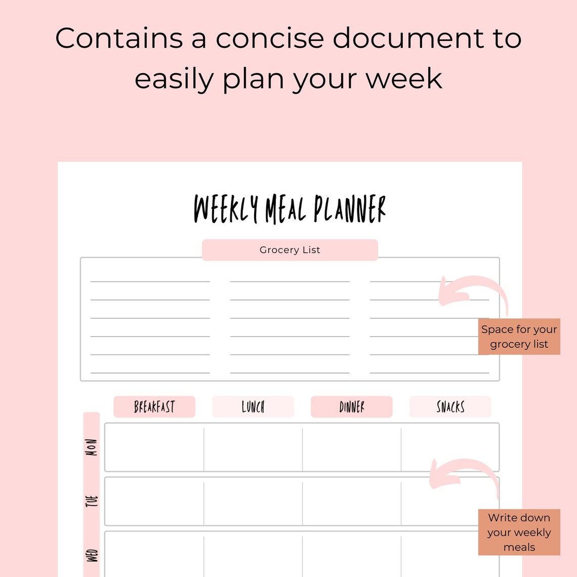 Weekly Meal Planner Printable With Grocery List Printable, Weekly Menu ...