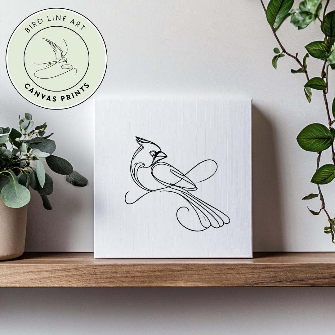 Minimalist Northern Cardinal Line Art Canvas | Flowing Bird Drawing ...