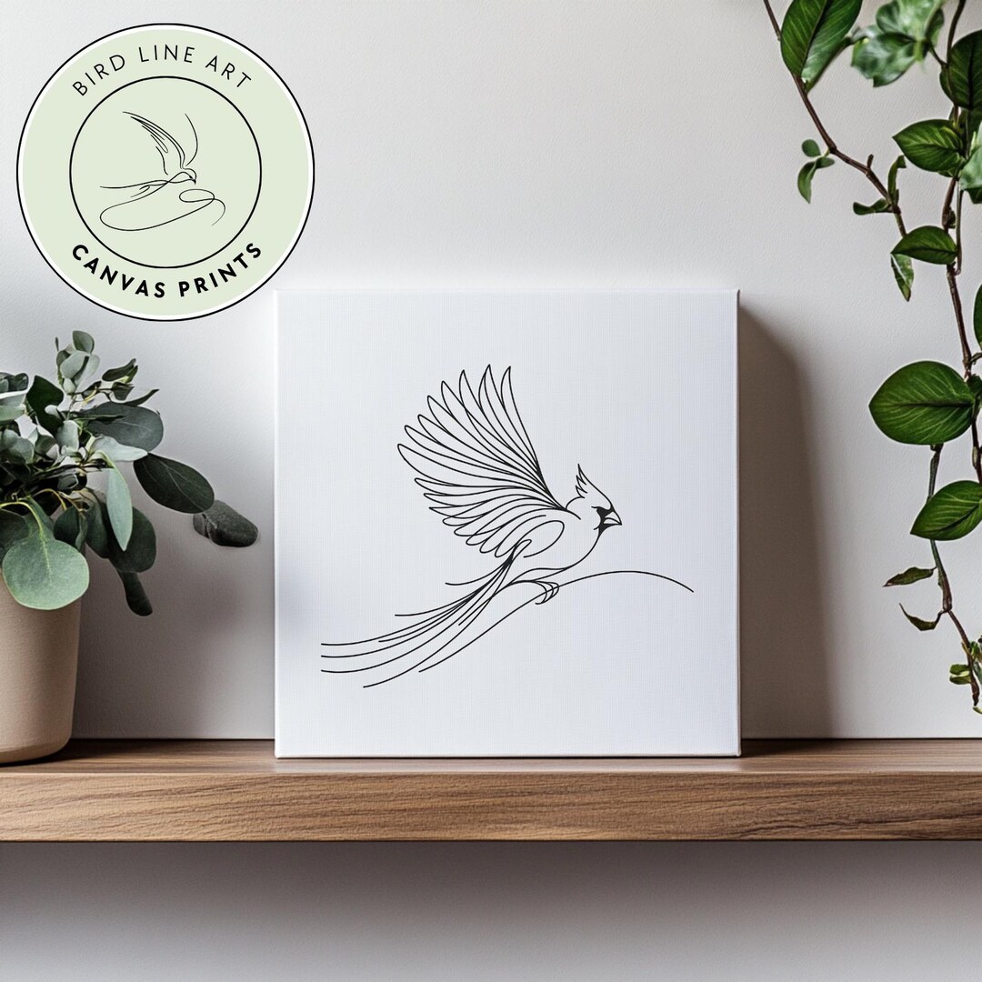 Minimalist Northern Cardinal Wings Out Line Art Canvas | Flowing Bird ...