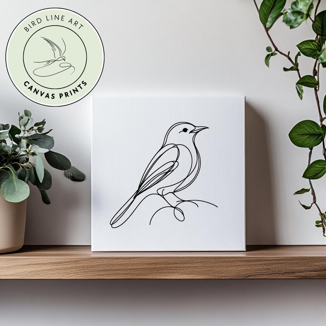 Minimalist Baltimore Oriole Line Art Canvas | Flowing Bird Drawing ...