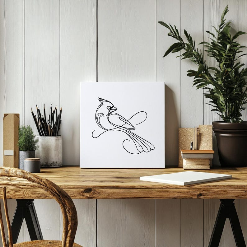 Minimalist Northern Cardinal Line Art Canvas | Flowing Bird Drawing ...