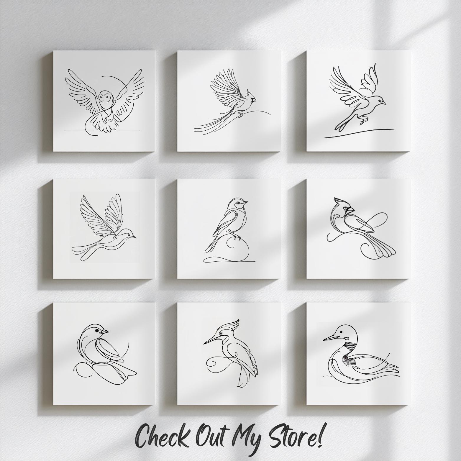 Minimalist Eastern Bluebird Line Art Canvas | Flowing Bird Drawing ...