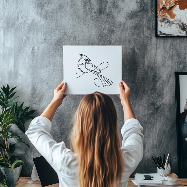 Minimalist Northern Cardinal Line Art Canvas | Flowing Bird Drawing ...