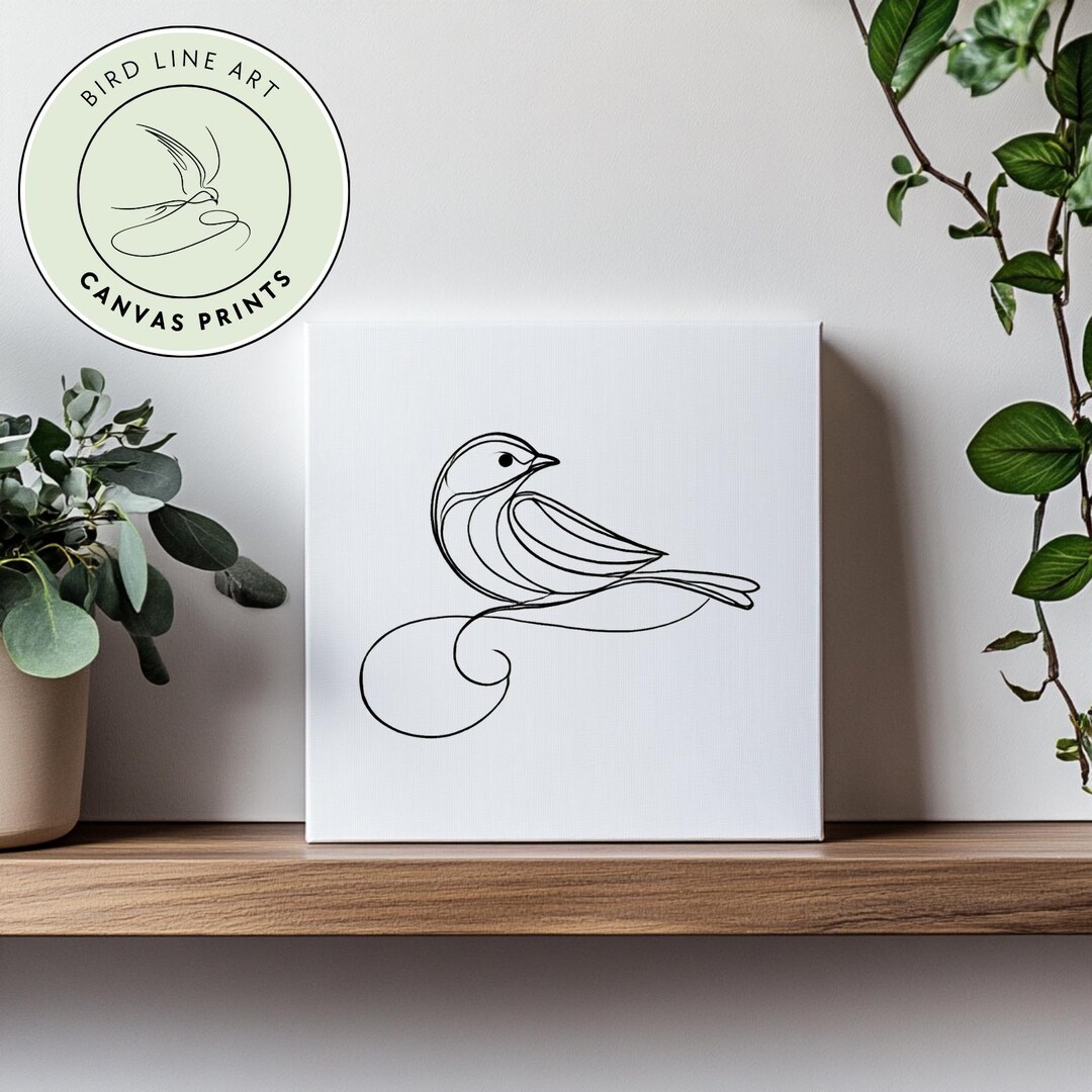 Minimalist Western Tanager Line Art Canvas | Flowing Bird Drawing ...