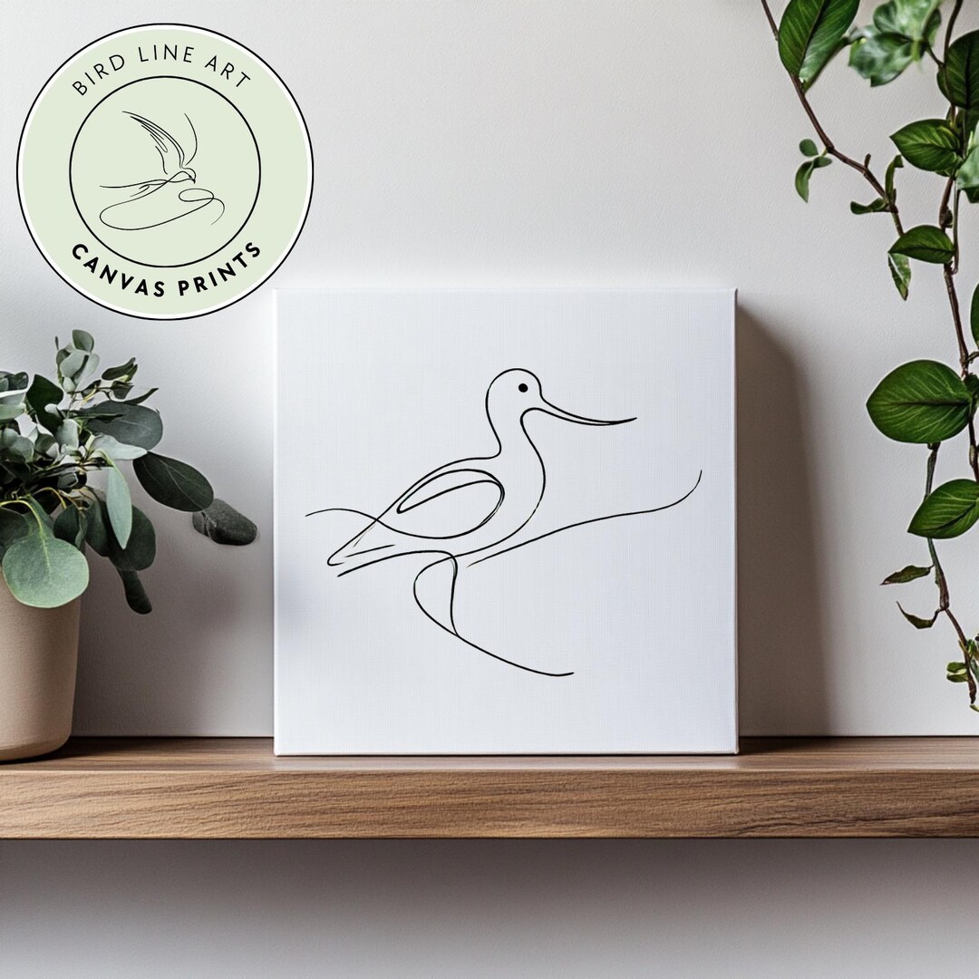 Minimalist American Avocet Line Art Canvas | Flowing Bird Drawing ...