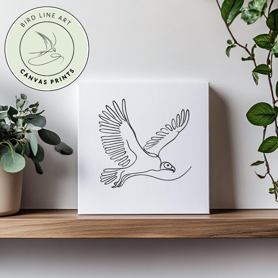 Minimalist California Condor Wings Out Line Art Canvas | Flowing Bird ...