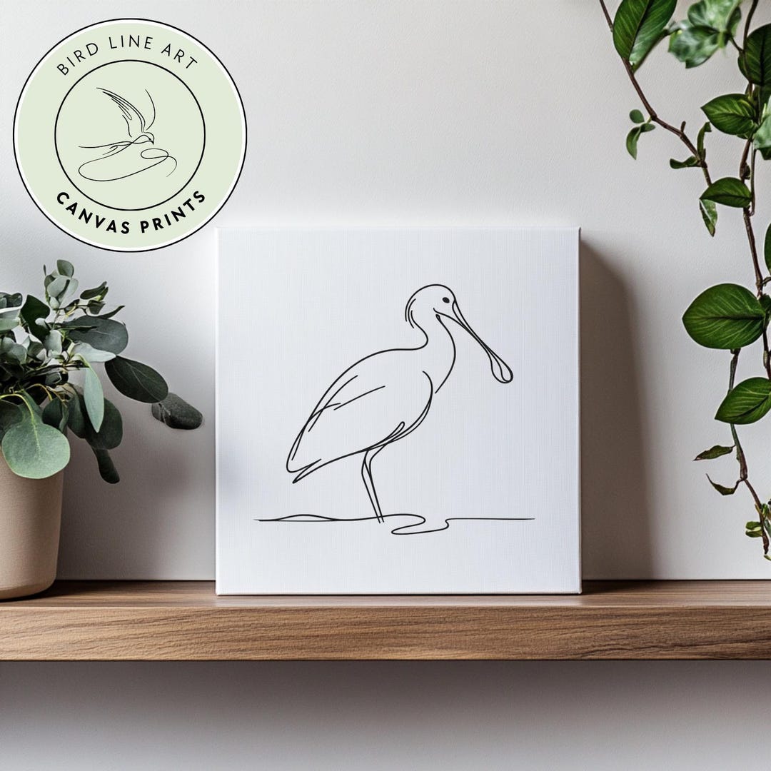 Minimalist Roseate Spoonbill Line Art Canvas | Flowing Bird Drawing ...