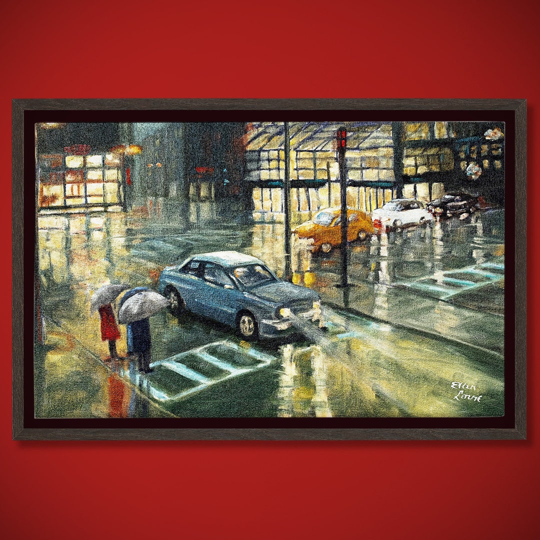 A Night in the Rain: A Boston Stormscape Oil Painting Canvas - Etsy UK