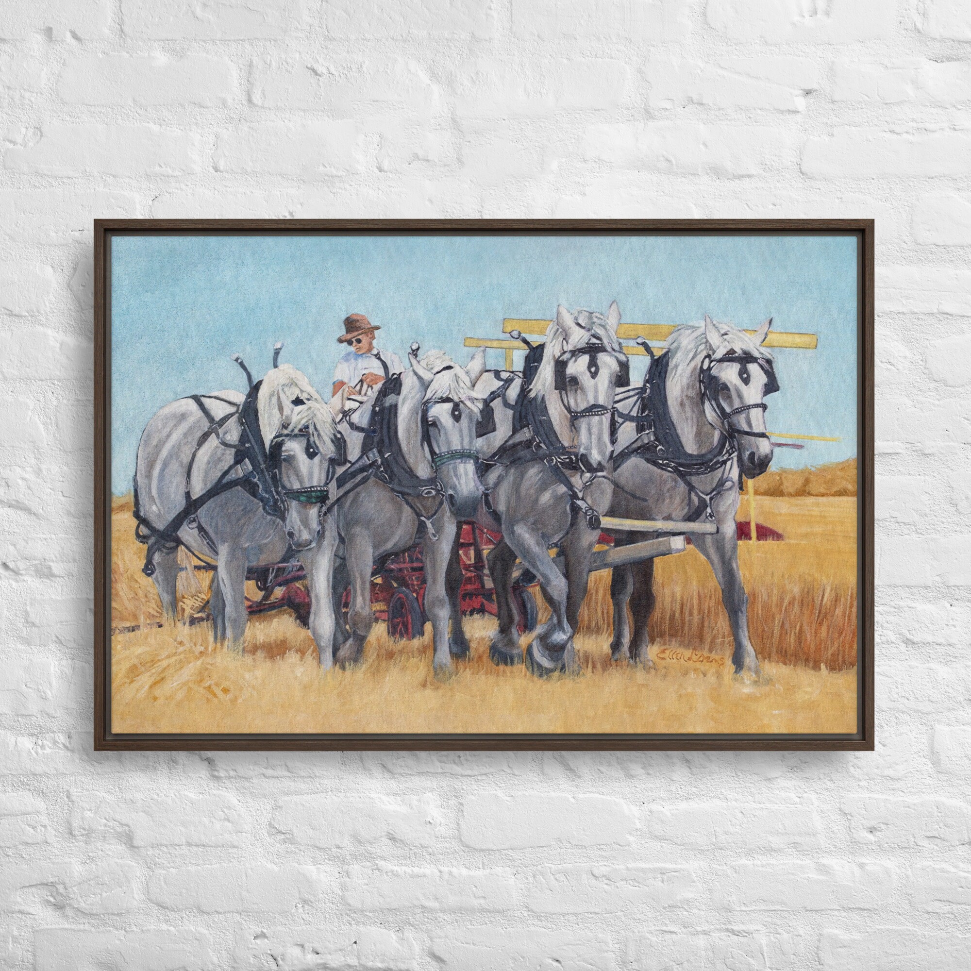 Four Abreast: White Percherons at the Bar U Ranch Oil Painting Canvas ...