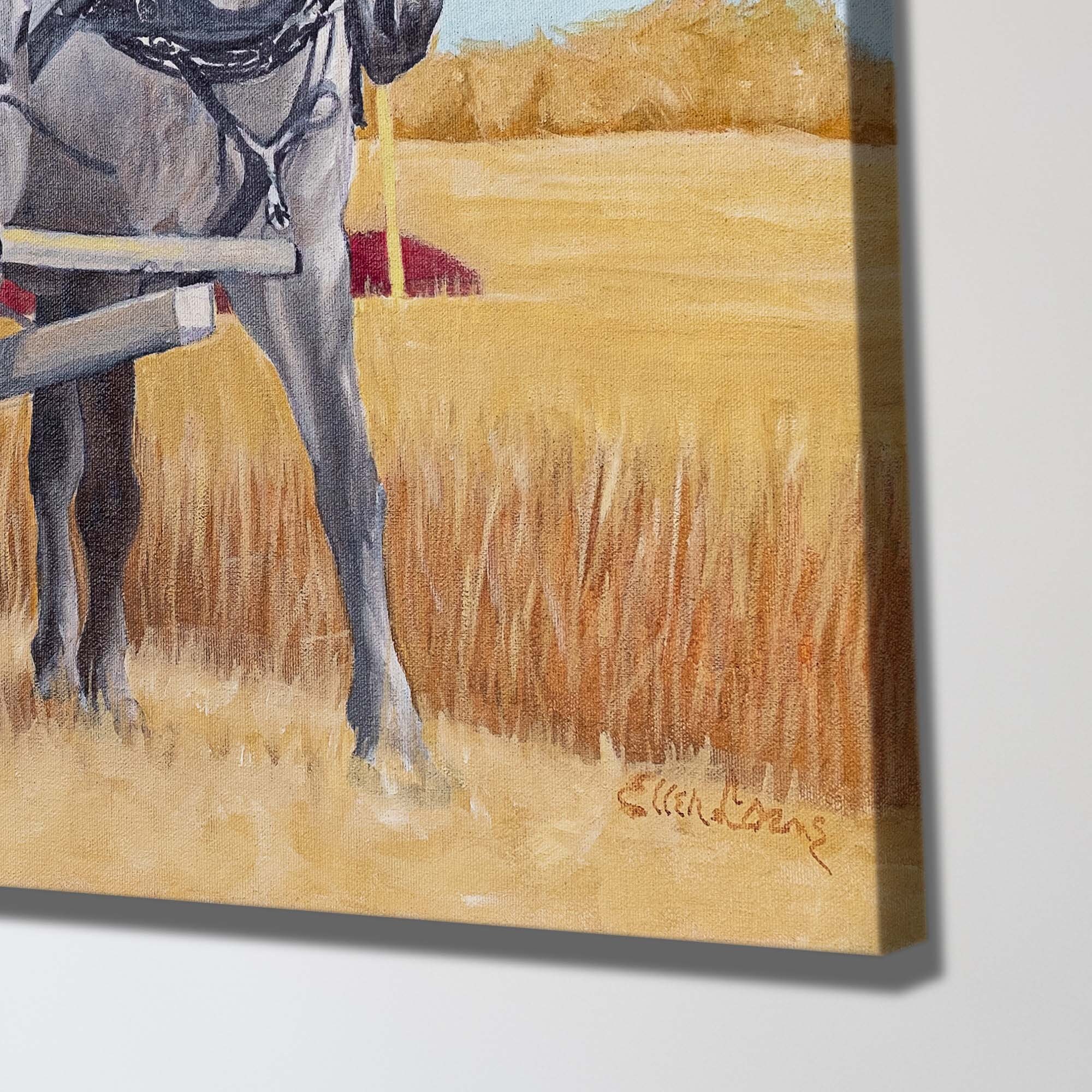 Four Abreast: White Percherons at the Bar U Ranch Oil Painting Canvas ...