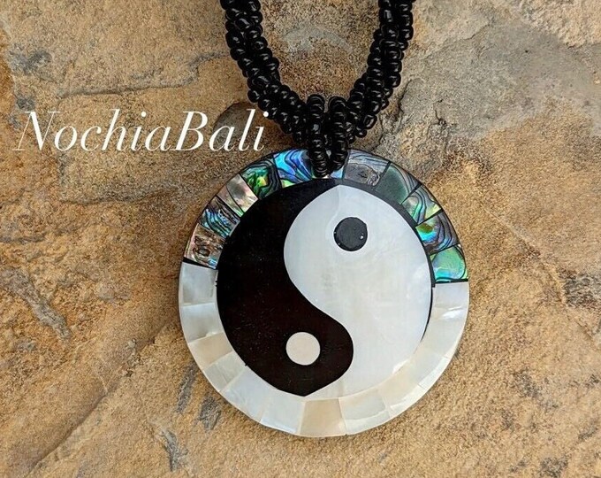 Abalone Yin Yang Necklace, Large Yin Yang Necklace, Mother of Pearl ...