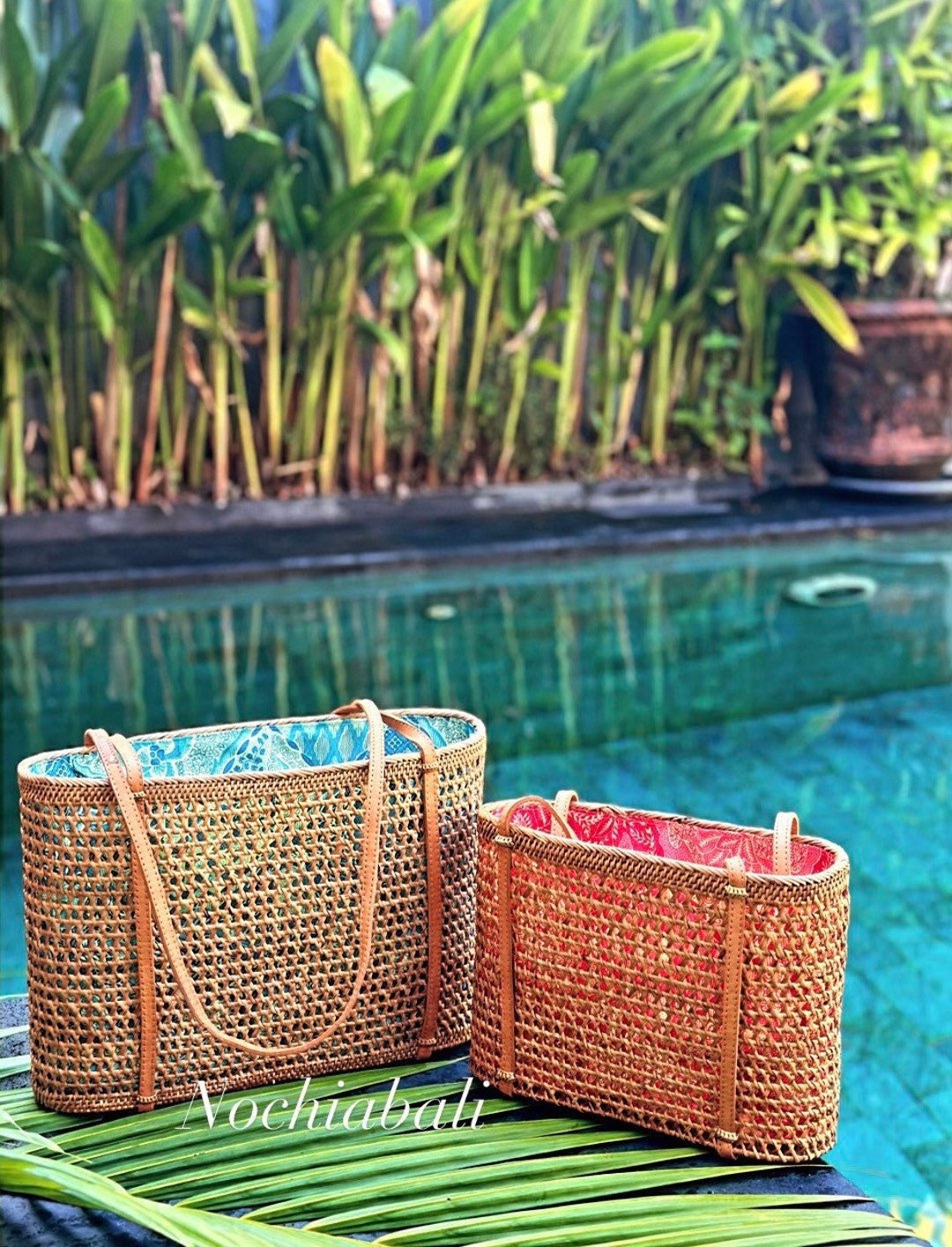 Summer Rattan Tote, Beach Rattan Tote, Picnic Rattan Tote, Shoulder ...