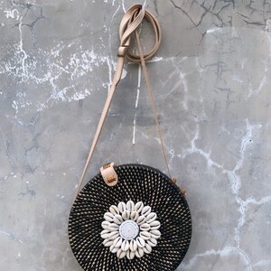 Black Round Rattan Bag, Boho Rattan Bag, Boho Crossbody Bag, Rattan ...