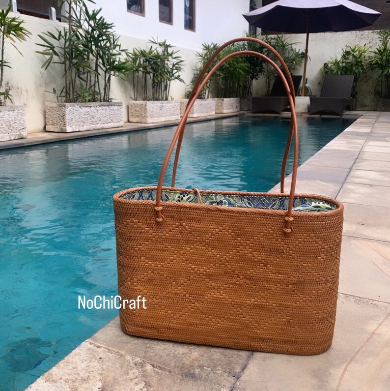 Summer Rattan Tote Straw Tote Bag Woven Beach Bag One - Etsy