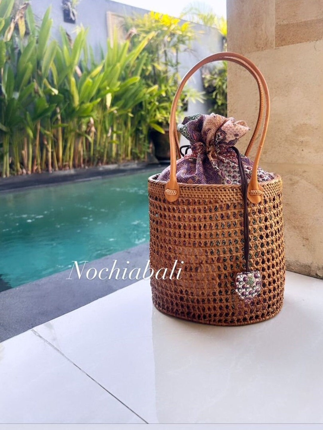 Rattan Basket Bag, Picnic Rattan Bag, Beach Wedding Bag, Boho Rattan ...