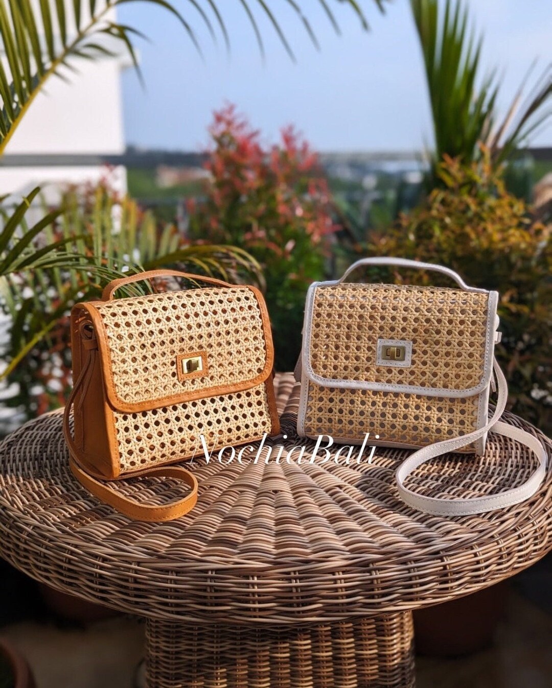 Leather Rattan Sling Bag, Cane Webbing Sling Bag, Rattan Crossbody Bag ...