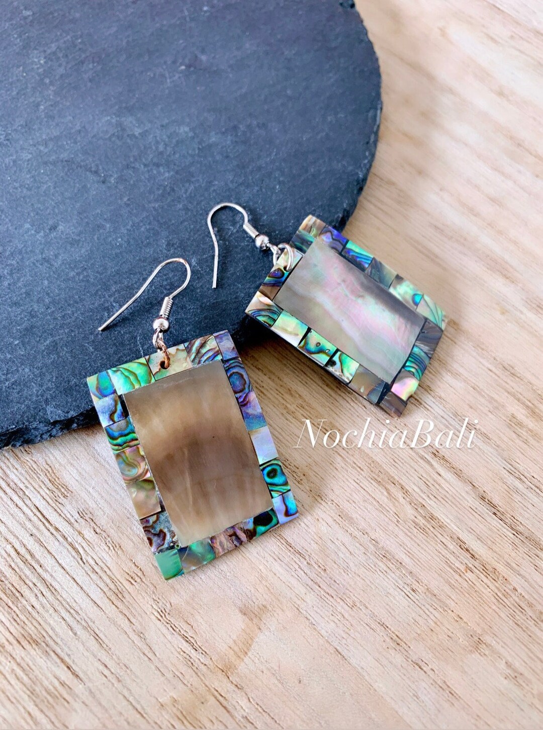 Rectangular Abalone Earring, Paua Shell Earring, Boho Earring Dangle, Boho Jewelry, Gift for ...