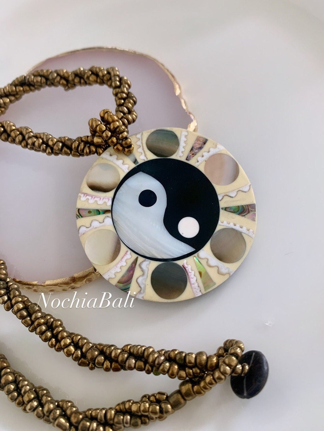 Abalone Yin Yang Necklace, Large Yin Yang Necklace, Mother of Pearl ...