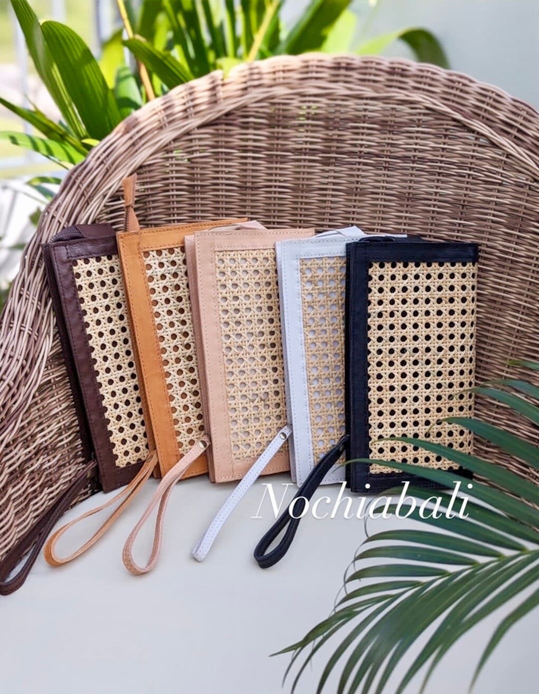 Leather Rattan Purse, Cane Webbing Clutch, Handmade Summer Purse ...
