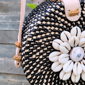 Black Round Rattan Bag, Boho Rattan Bag, Boho Crossbody Bag, Rattan ...
