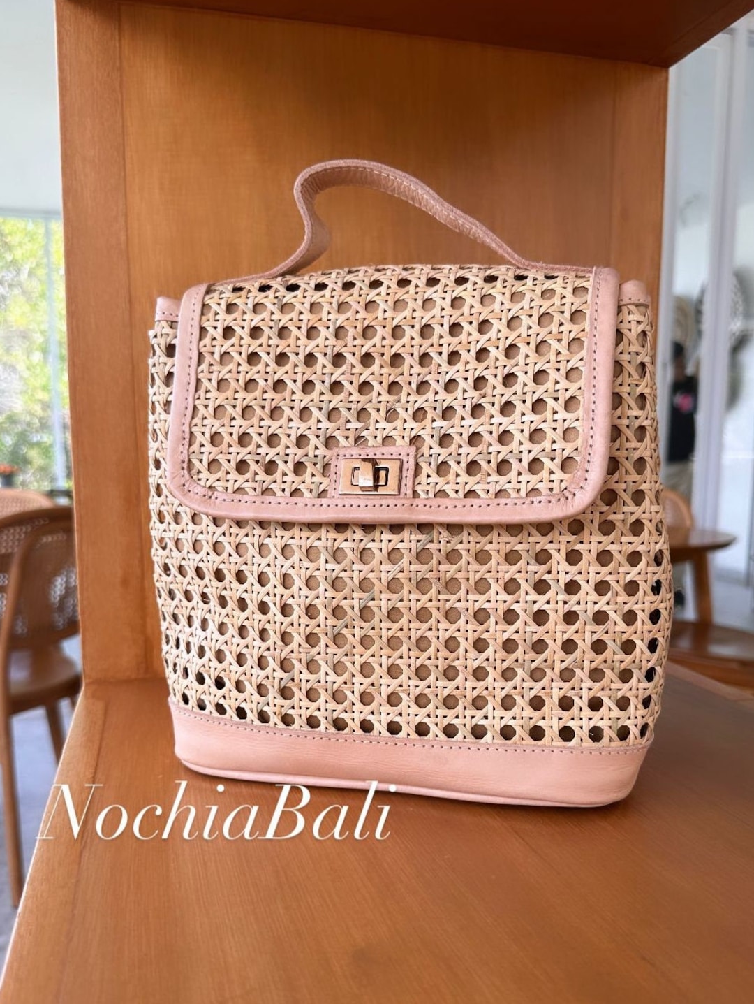 Leather Rattan Backpack, Summer Rattan Backpack, Genuine Leather ...