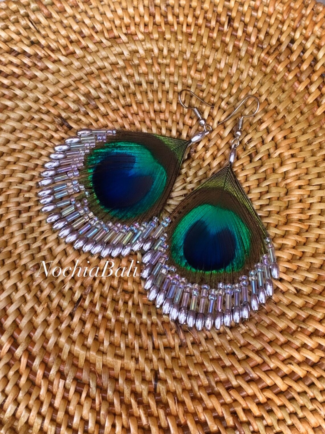 Peacock Feathers Earring Handmade Earring Silver Peacock - Etsy