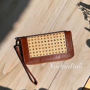 Leather Rattan Wallet, Cane Webbing Purse, Handmade Rattan Purse ...