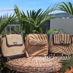 Leather Rattan Backpack, Summer Rattan Backpack, Genuine Leather ...