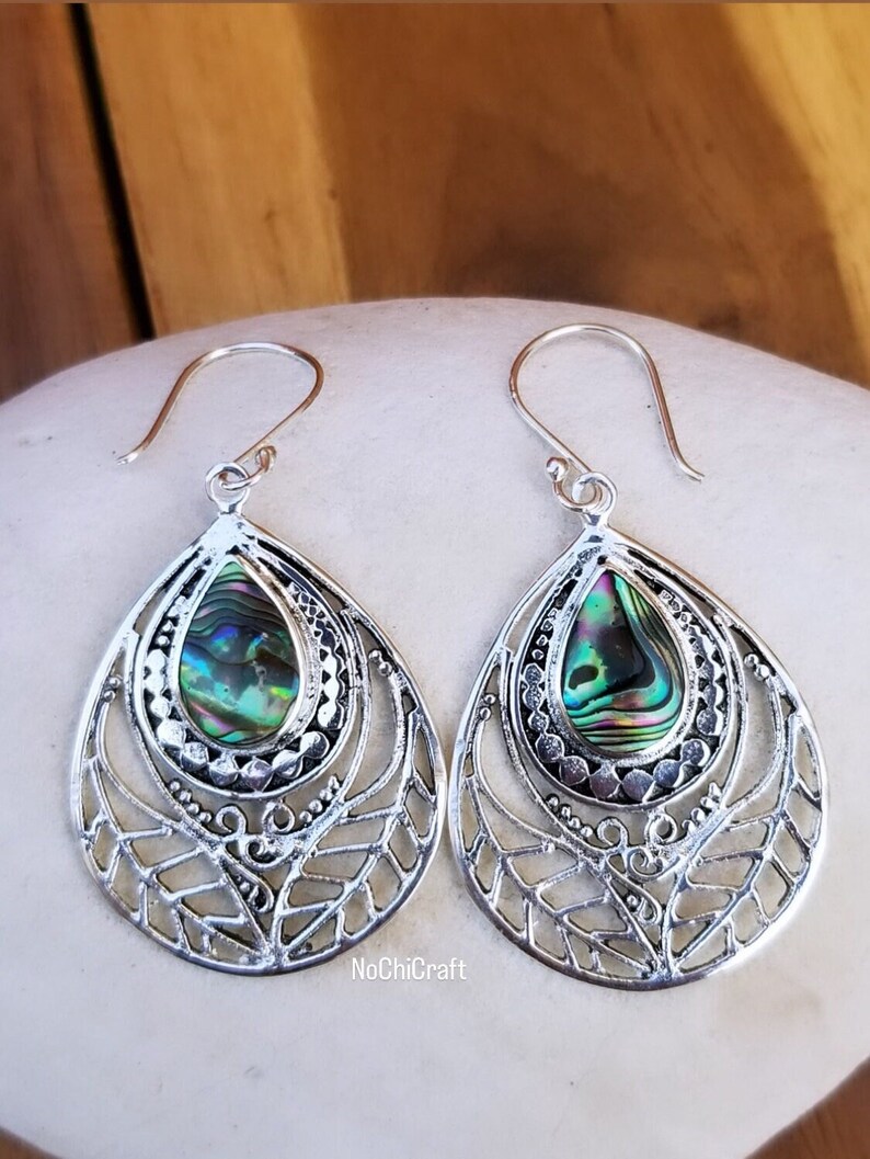 Teal Abalone Earring Natural Shell Earrings Boho Shell - Etsy