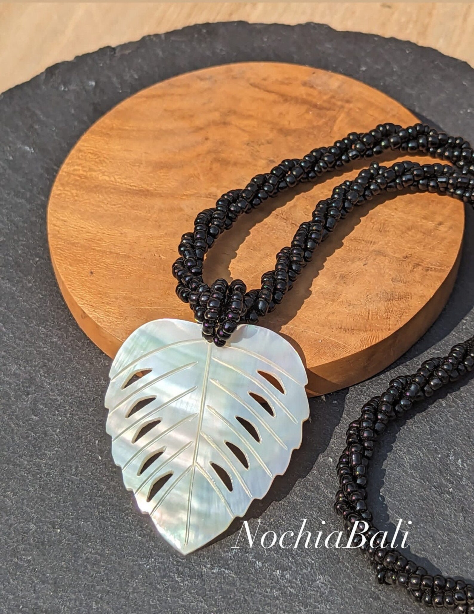 Leaf Shaped Necklace, Mother of Pearl Necklace, Handmade Pendant, Boho ...
