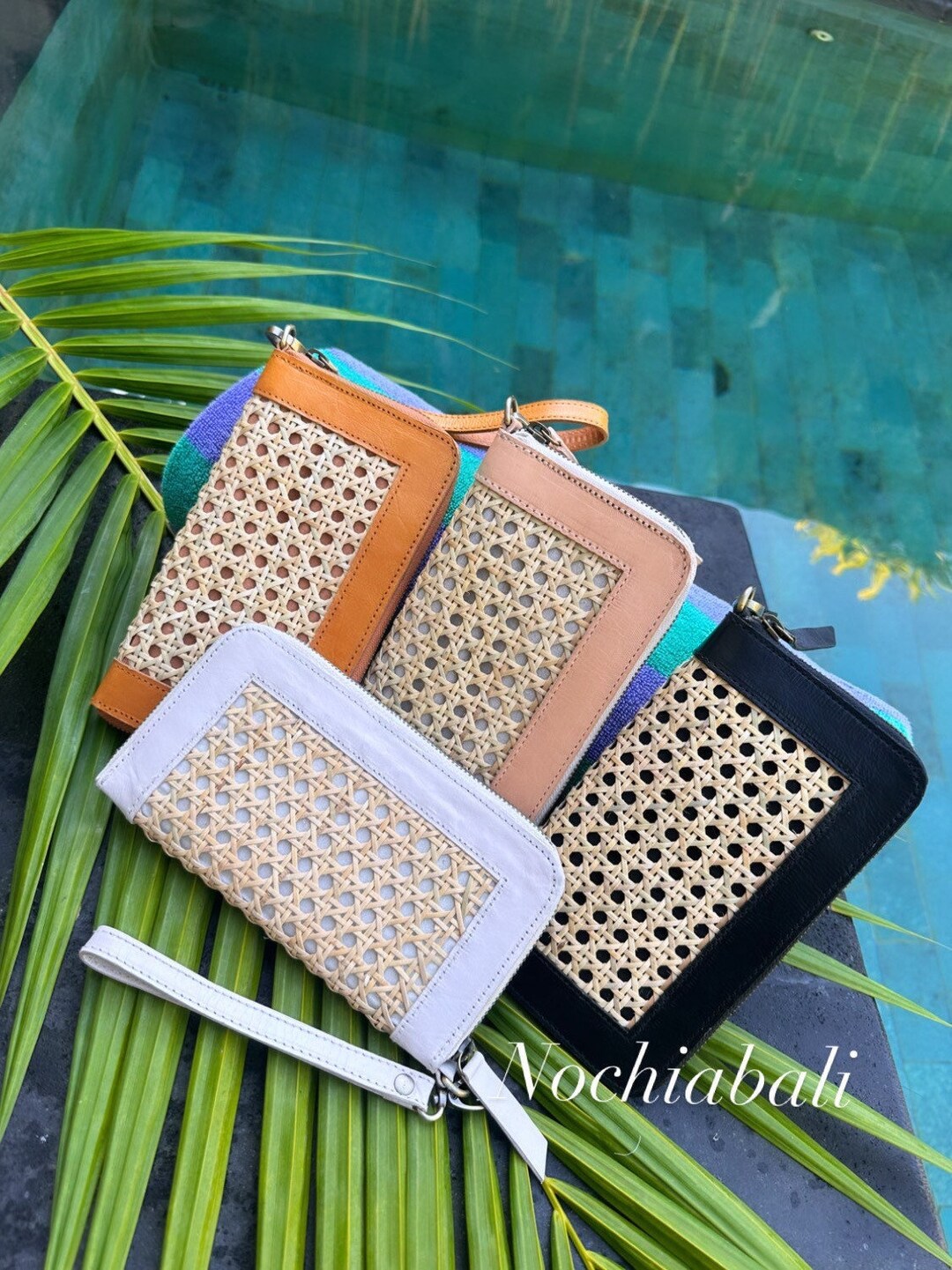 Leather Rattan Wallet, Cane Webbing Purse, Handmade Rattan Purse ...