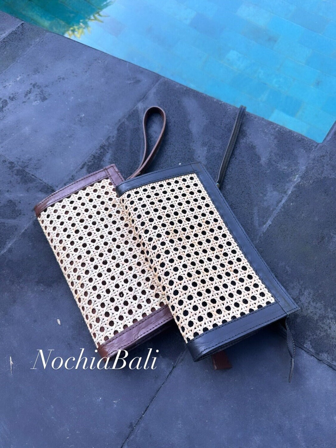 Leather Rattan Purse, Cane Webbing Clutch, Handmade Summer Purse ...