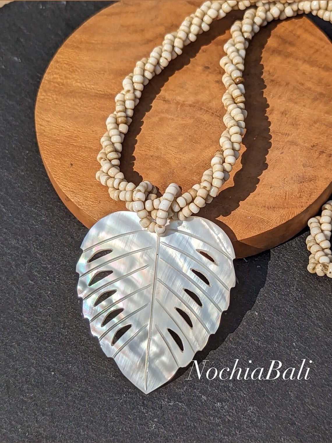 Leaf Shaped Necklace, Mother of Pearl Necklace, Handmade Pendant, Boho ...