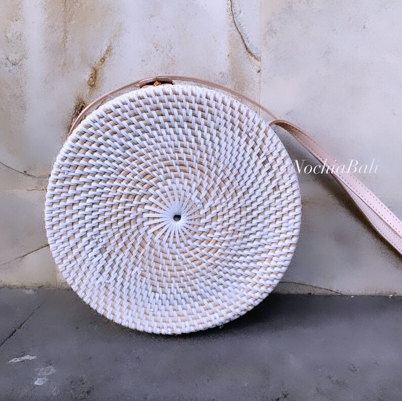 White Rattan Bag Boho Round Bag Rattan Sling Bag Straw - Etsy